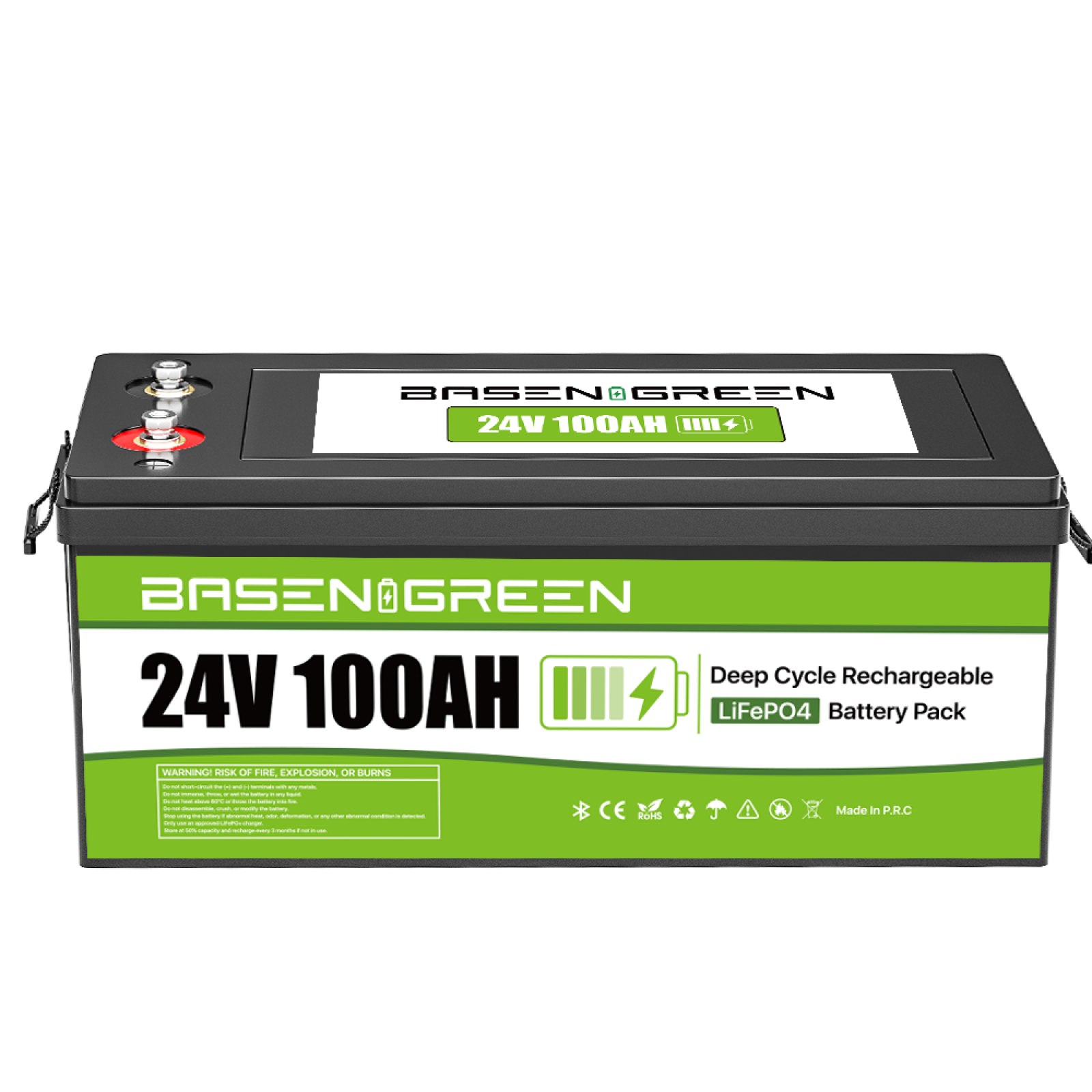 Basengreen 24V 100ah LiFePO4 Battery Pack Rechargeable Lithium Ion Deep ...